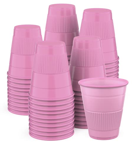 Pruvade Disposable Cups | 50 Pack | 5 oz Plastic Cups, Small Bathroom Cups Perfect as Medicine, Water, Rinsing, Mouthwash Cups, Party Cups, Dental Cups, Multicolor Cups for Kids | Pink Cups