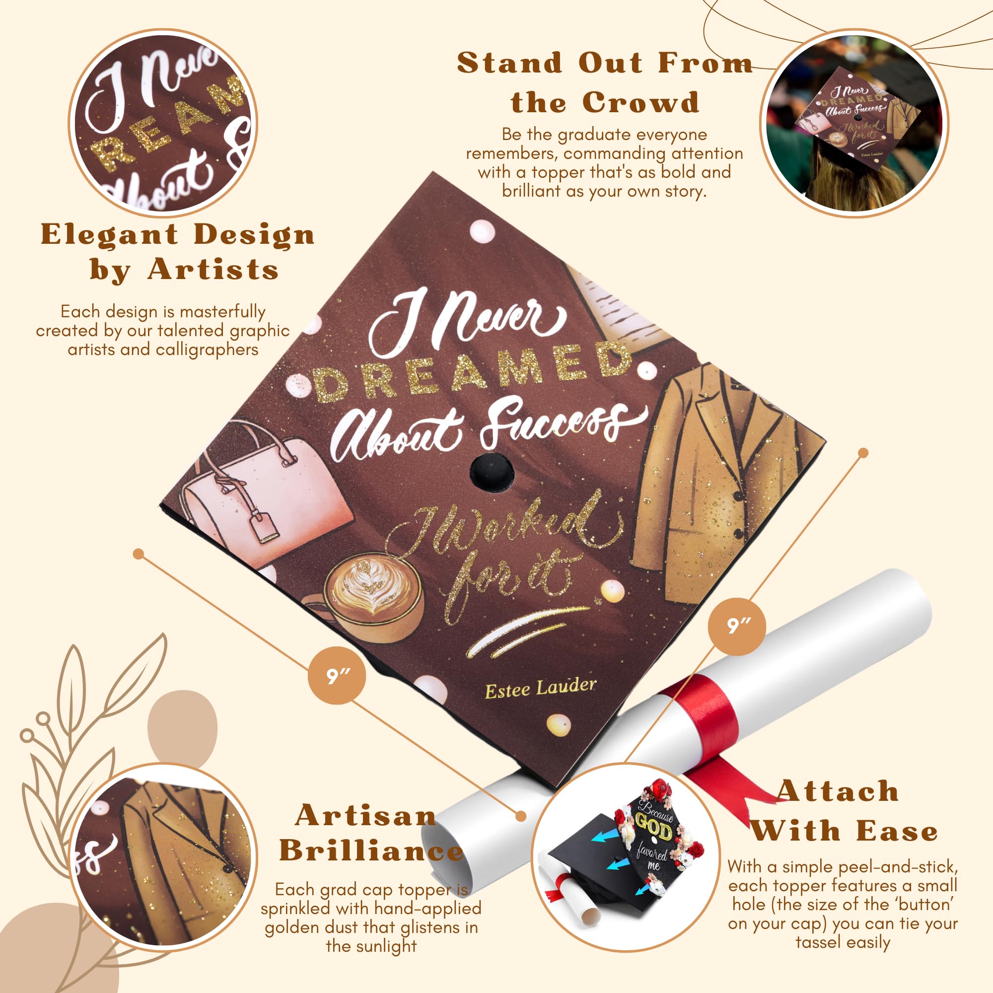 Once Upon A Time Graduation Cap Topper with Flowers, Grad Cap Decorations, Class of 2025 Grad Cap Topper, I never dreamed about success it. Estee Lauder