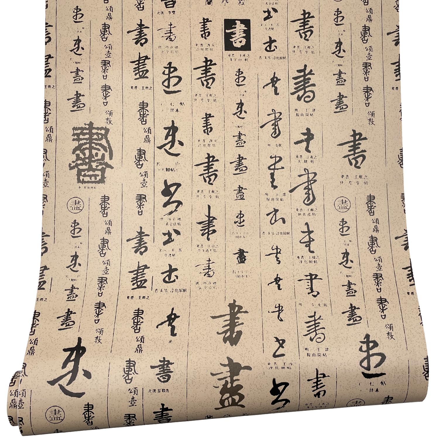 Yifely Chinese Style Calligraphy Drawer Paper Self-Adhesive PVC Shelf Liner Bookshelf Sticker 17.7 Inch by 9.8 Feet