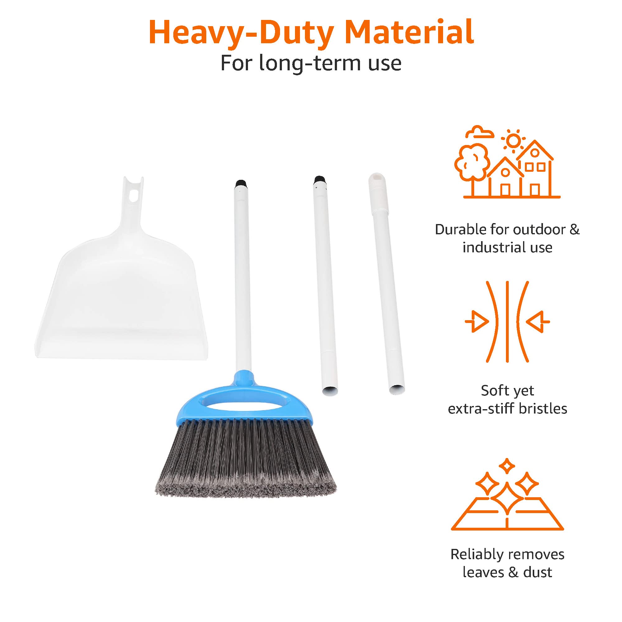 Amazon Basics Dustpan Broom Set, Blue and White