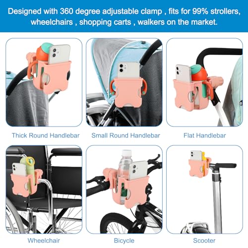 Accmor 2-in-1 Stroller Cup Holder, Universal Cup Holder for Uppababy Nuna Doona Strollers, 360° Rotatable Large Caliber Drinks Holder Cup Holder for Stroller, Bike, Wheelchair, Walker, Scooter