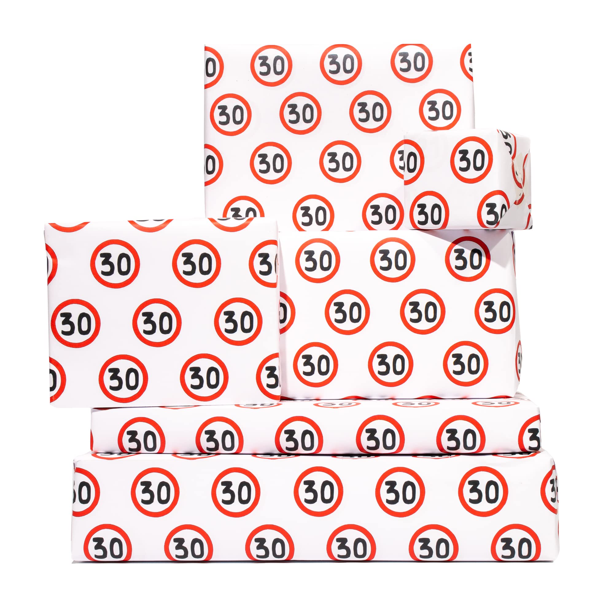 30th Birthday Wrapping Paper - 6 Sheets of Gift Wrap - Funny Wrapping Paper Sheets for Age 30 - Stop Sign - For Men and Women - Adulting - Comes With Fun Stickers - By Central