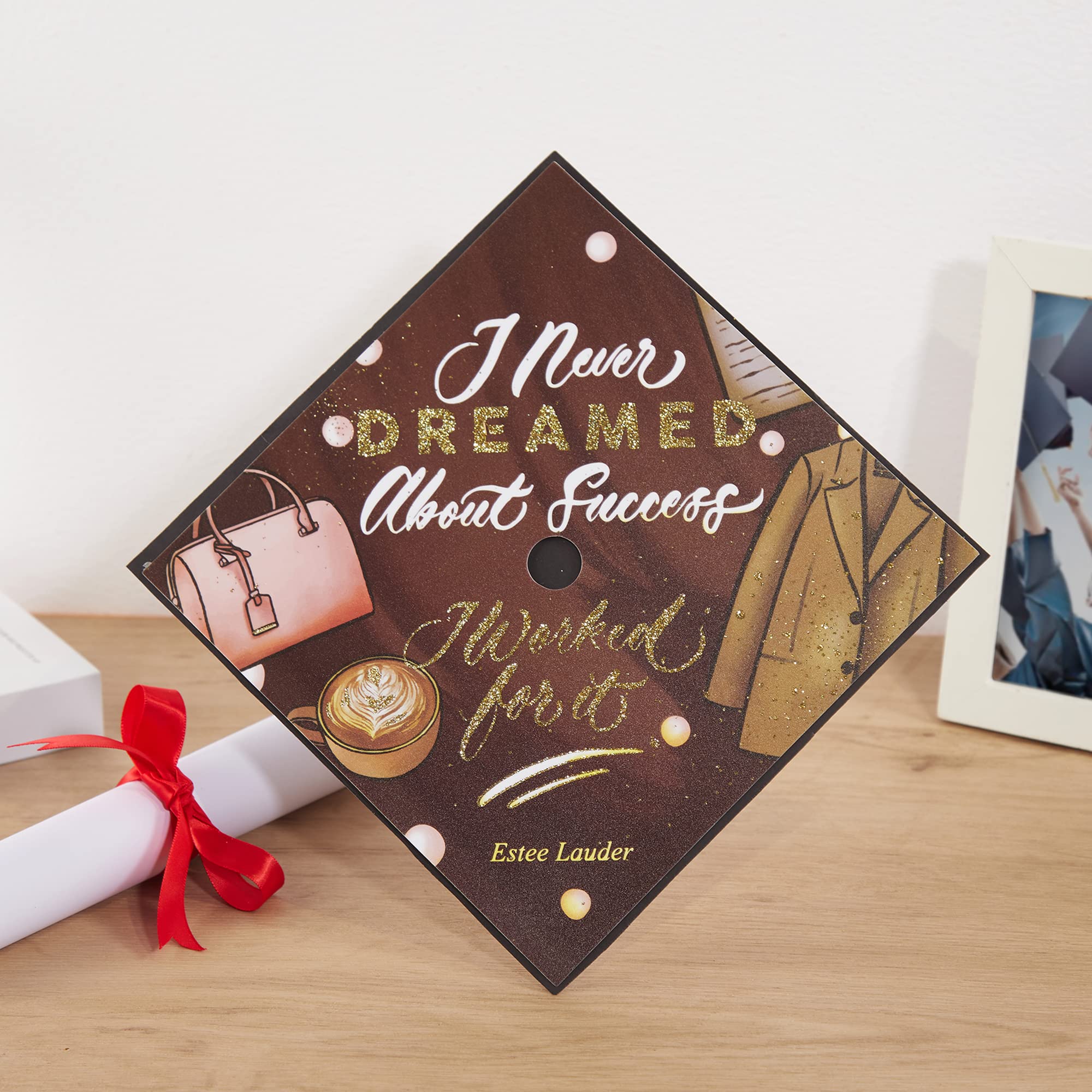 Once Upon A Time Graduation Cap Topper with Flowers, Grad Cap Decorations, Class of 2025 Grad Cap Topper, I never dreamed about success it. Estee Lauder