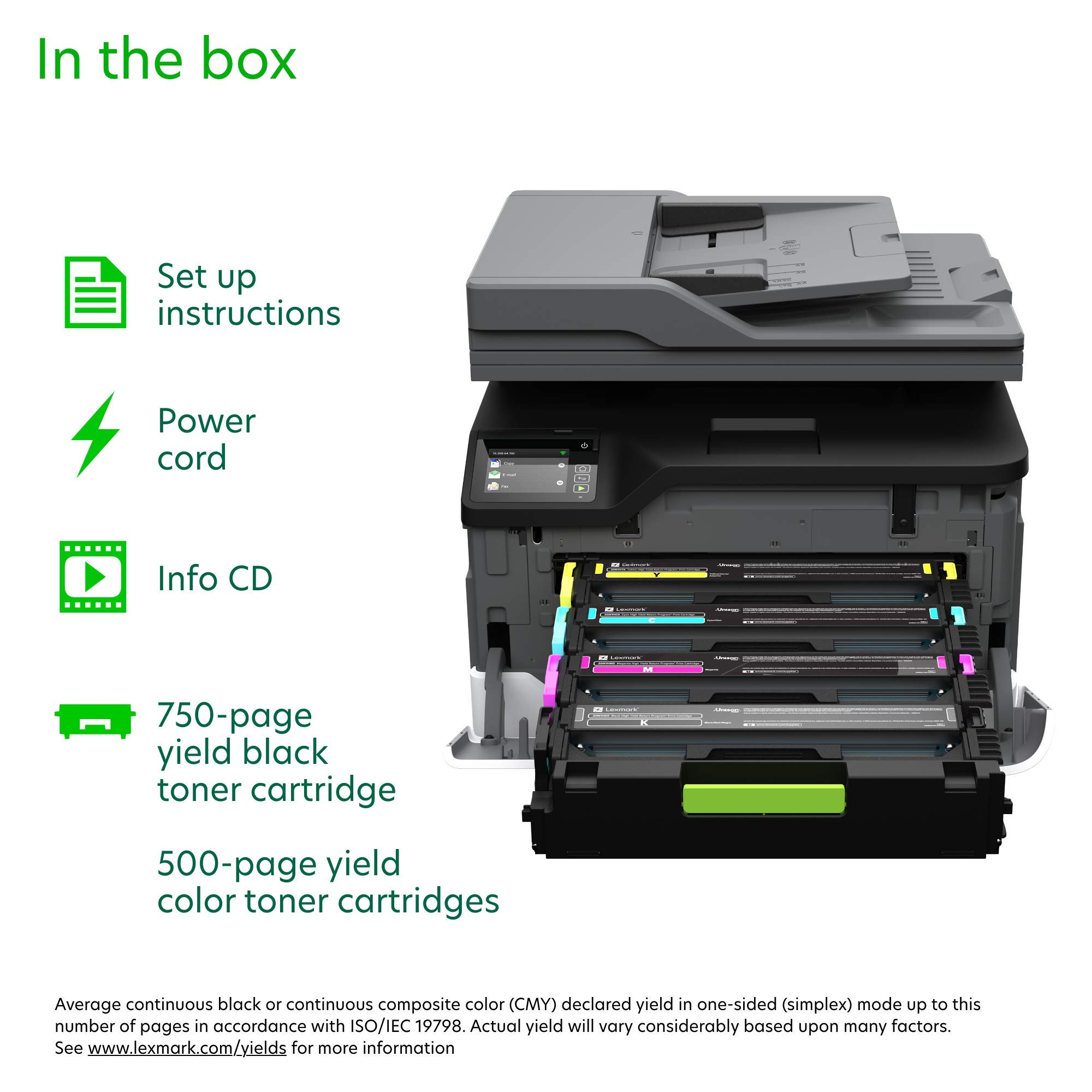 Lexmark MC3326adwe Color Multifunction Laser Printer with Print, Copy, Fax, Scan and Wireless Capabilities, Two-Sided Printing with Full-Spectrum Security and Prints Up to 26 ppm (40N9060)
