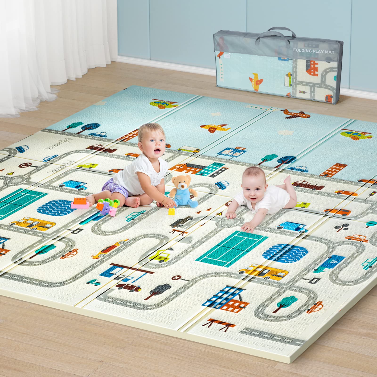 beiens Baby Play Mat Foldable, Extra Large Foam Floor Play Mats 77''x70'', Portable Baby Crawling Mat Waterproof Anti-Slip Puzzle Mat, Indoor Outdoor Activity Playmat for Babies Infants Toddlers Kids