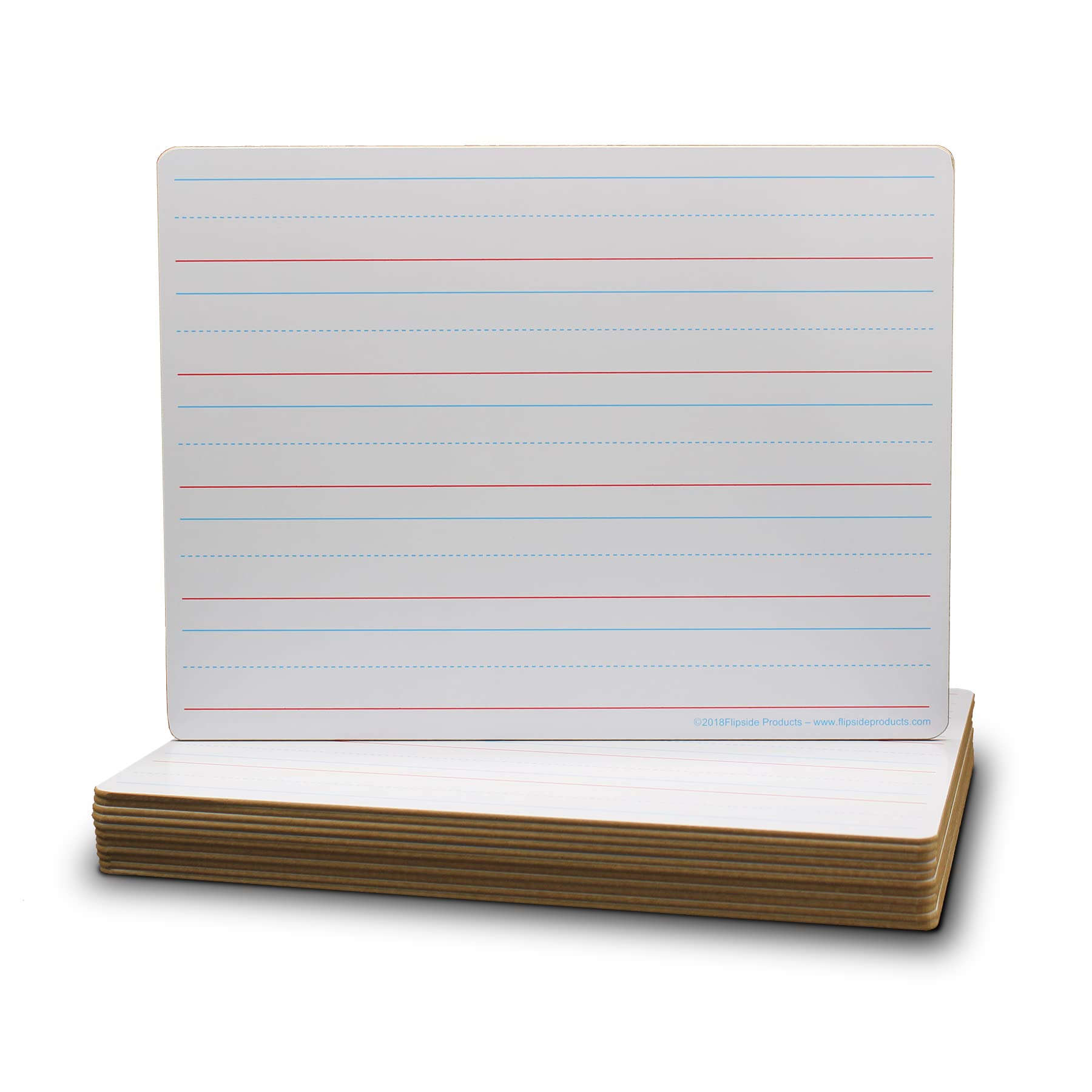 Flipside Two-Sided Red and Blue Ruled Dry Erase Board, 12 x 9, Ruled White Front/Unruled White Back, 12/Pack