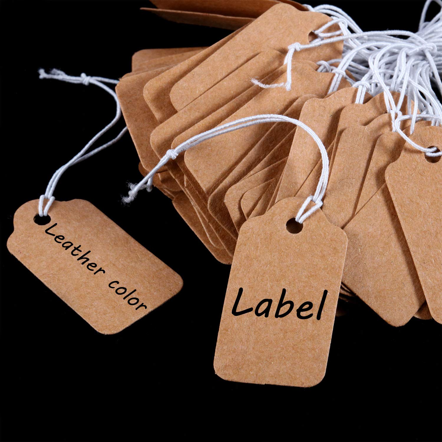 300 Pieces Marking Tags Kraft Price Tags Writable Blank Price Labels Display Tags with Elastic Hanging String(1.38 x 0.71 Inch)