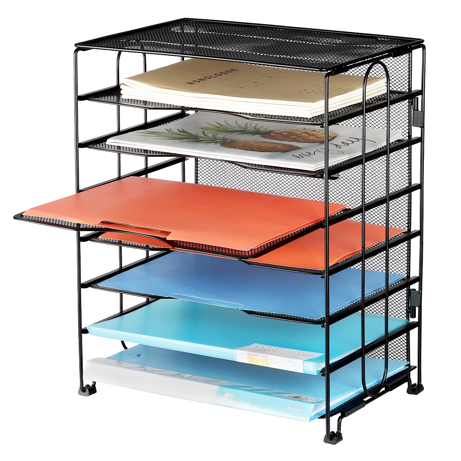 Univivi Office Desk Organizer, 7-Tier Mesh Letter Trays , File Paper Tray Organizer / Screws Free design ,Black