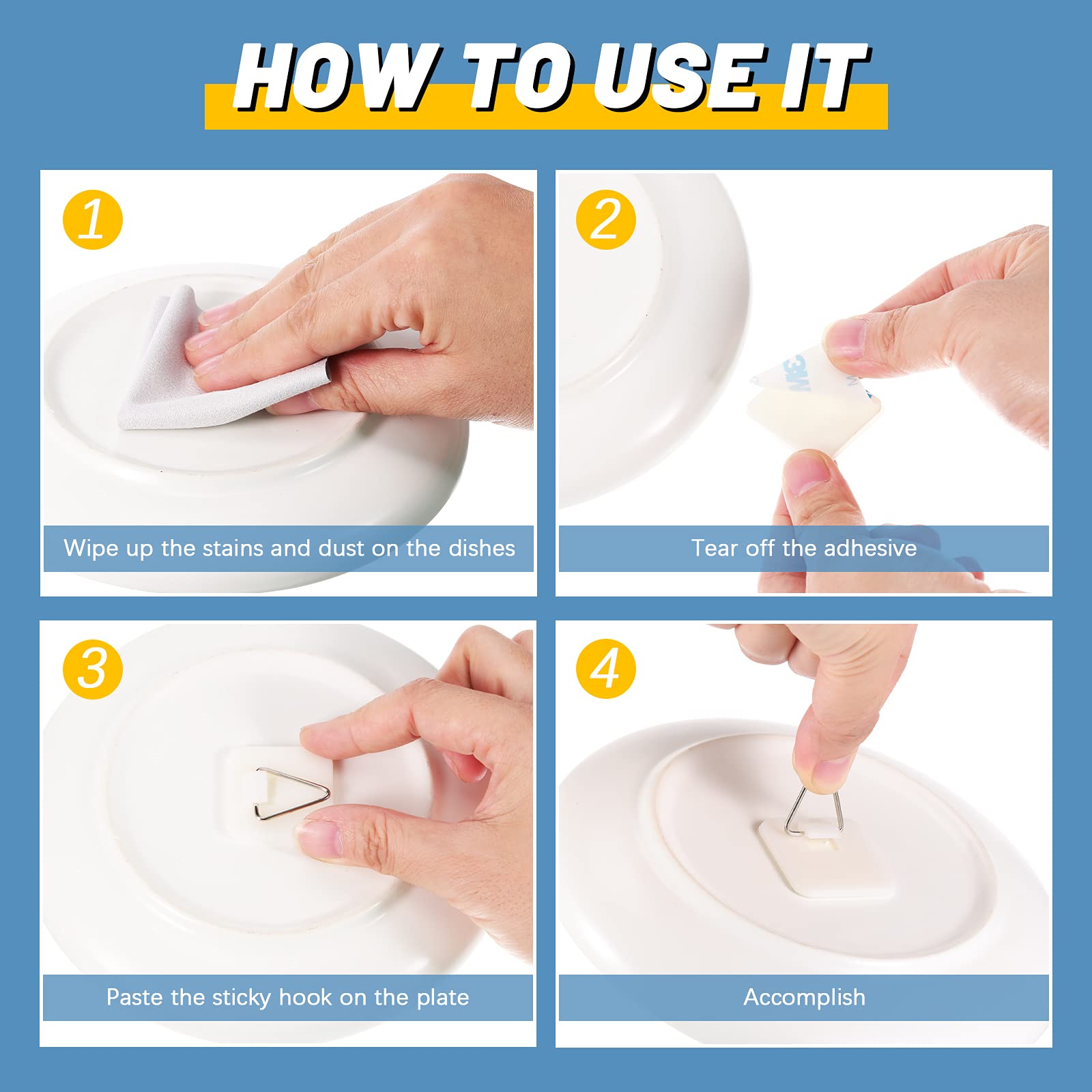 40 Pieces Invisible Adhesive Plate Hanger Round Vertical Plate Holder Self-Adhesive Wall Plate Hanger Self-Adhesive Wall Dishes Hook Rubber Plate Wall Hanger for Bathroom Kitchen Department Office