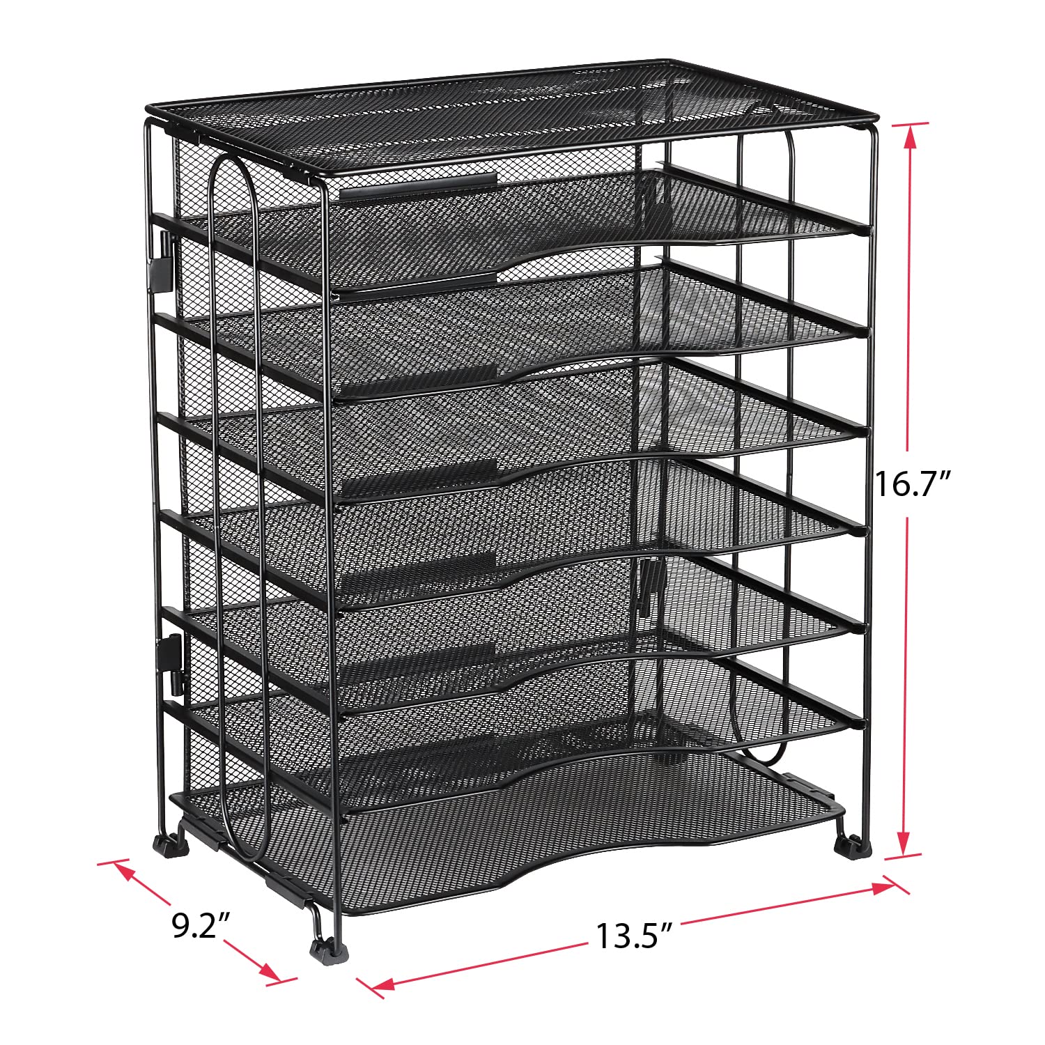 Univivi Office Desk Organizer, 7-Tier Mesh Letter Trays , File Paper Tray Organizer / Screws Free design ,Black