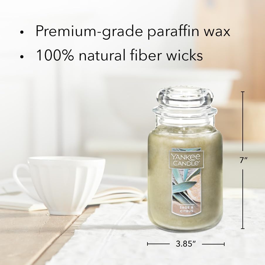 Yankee Candle Sage & Citrus Scented, Classic 22oz Large Jar Single Wick Candle, Over 110 Hours of Burn Time