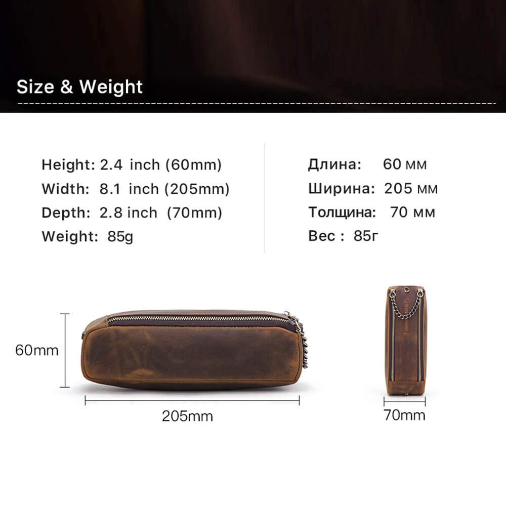 Hiram Pen Case Leather Pouch, Crazy Horse Cowhide Leather Zipper Pencil Case Leather, Portable Pen Bag Pouch Leather Cosmetic Case(Coffee)