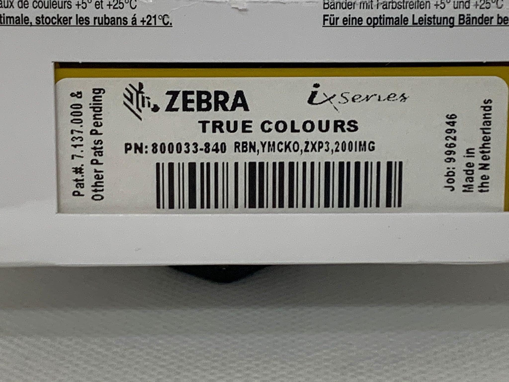Zebra 800033-840 True Colours iX Series YMCKO Color Ribbon for ZXP Series 3 Card Printers. 200 Prints.