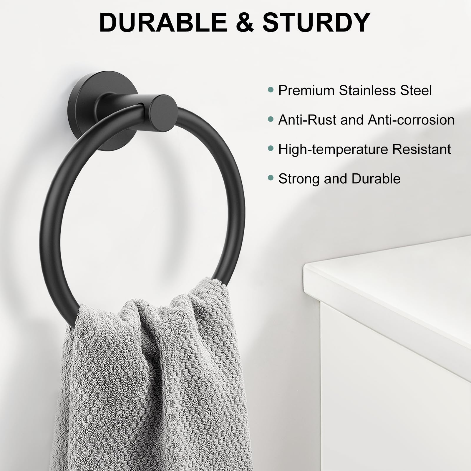 SetSail Towel Holder for Bathroom Wall Matte Black Towel Ring 304 Stainless Steel Hand Towel Holder Heavy Duty Towel Hanger for Bath, Kitchen