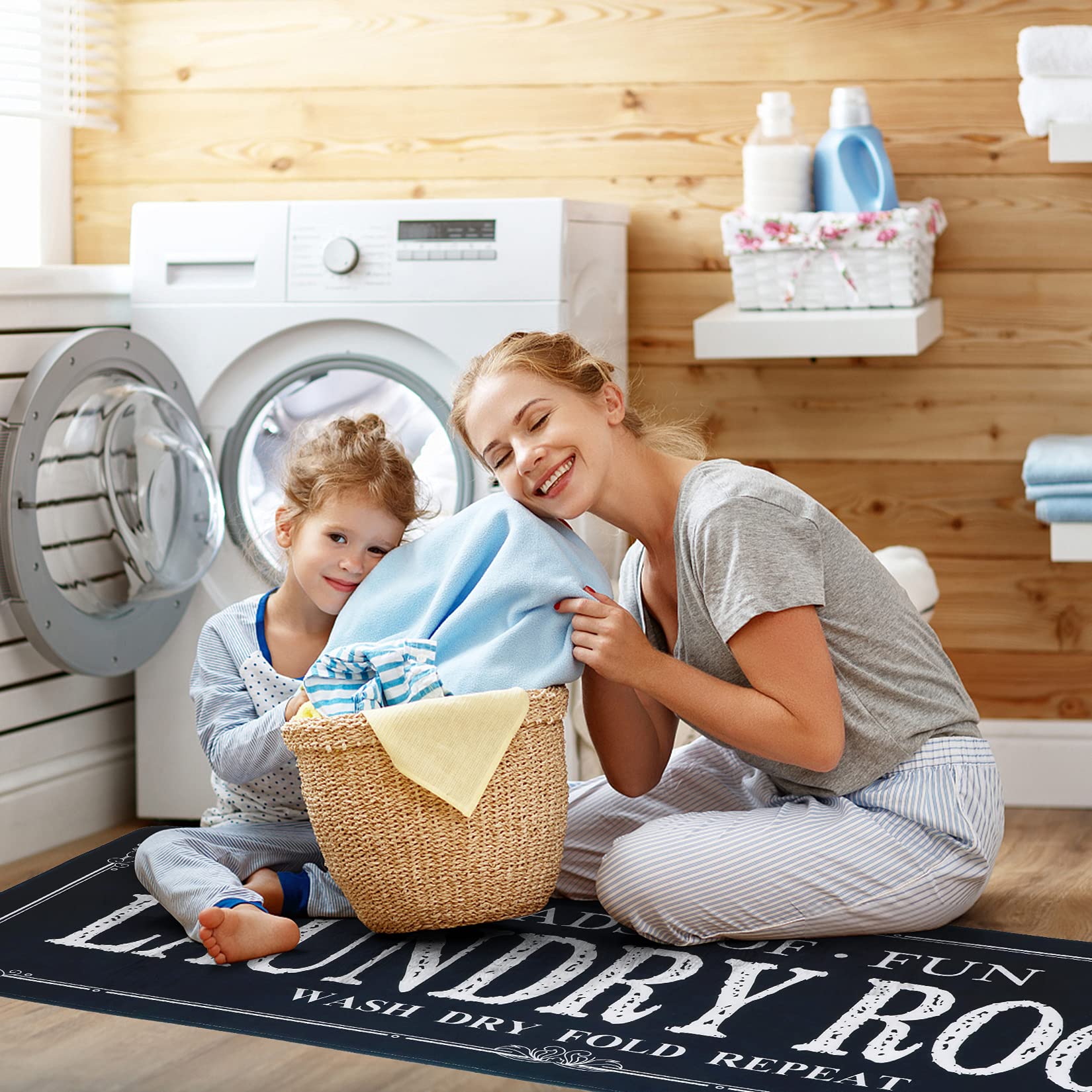 Laundry Room Rug Runner Non Slip Laundry Mats Mudroom Runner Farmhouse Kitchen Floor Mat Bathroom Laundry Room Decor Accessories( Black, 20 X 47 inch )
