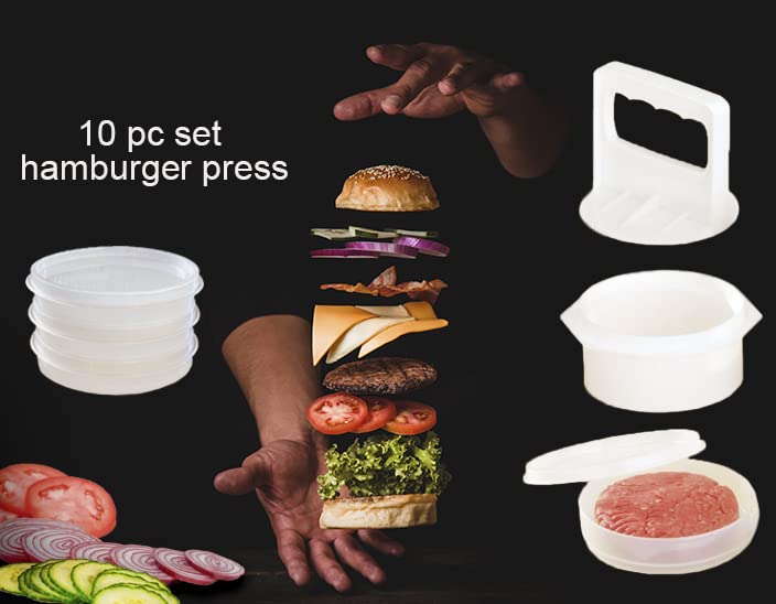 Hamburger Press Patty Maker Freezer Containers - All In One Convenient Package - 10 Pieces Set Hamburger Patty Mold - Essential Tool to Make hamburger Patties โ Ideal BBQ Gift For Family And Friend