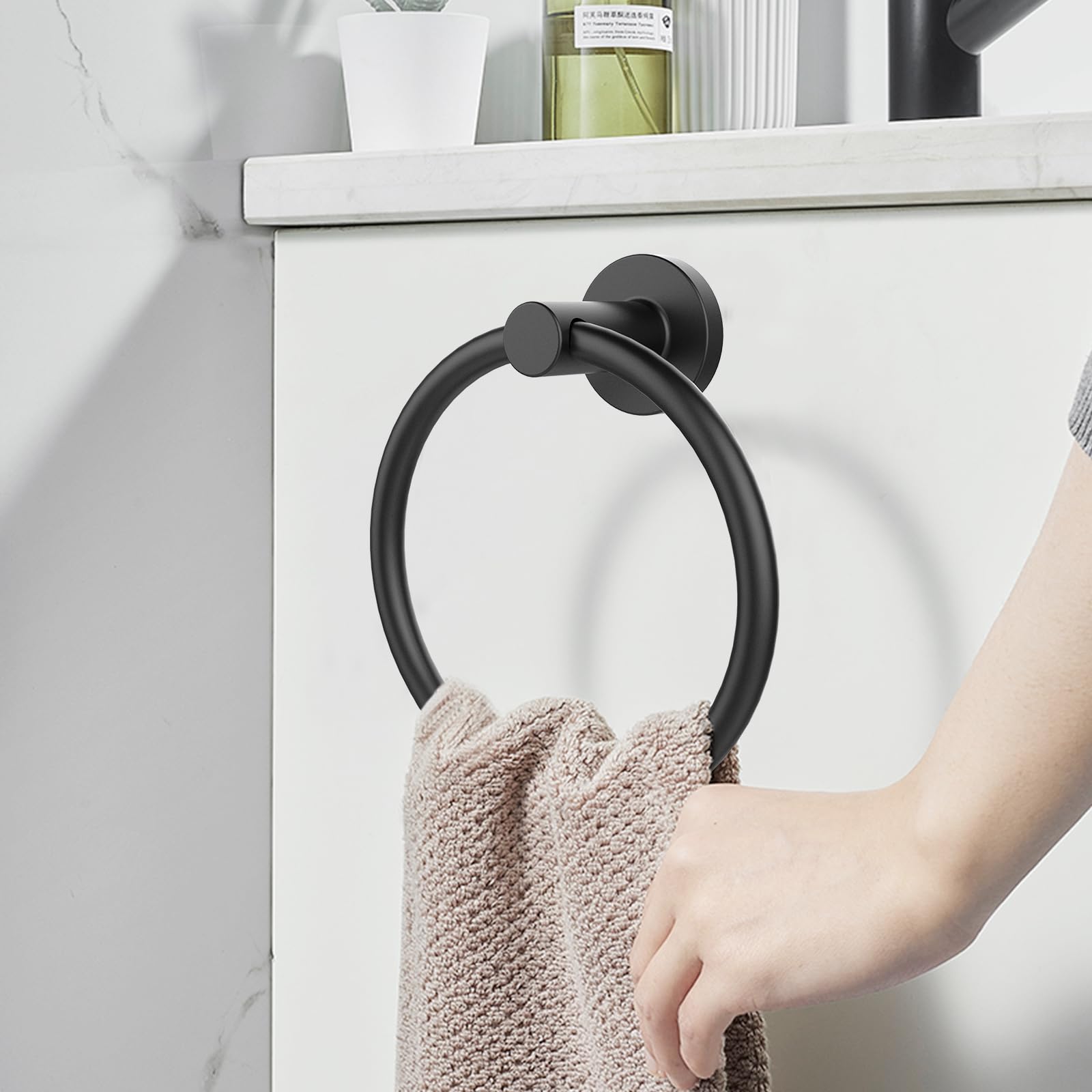 SetSail Towel Holder for Bathroom Wall Matte Black Towel Ring 304 Stainless Steel Hand Towel Holder Heavy Duty Towel Hanger for Bath, Kitchen