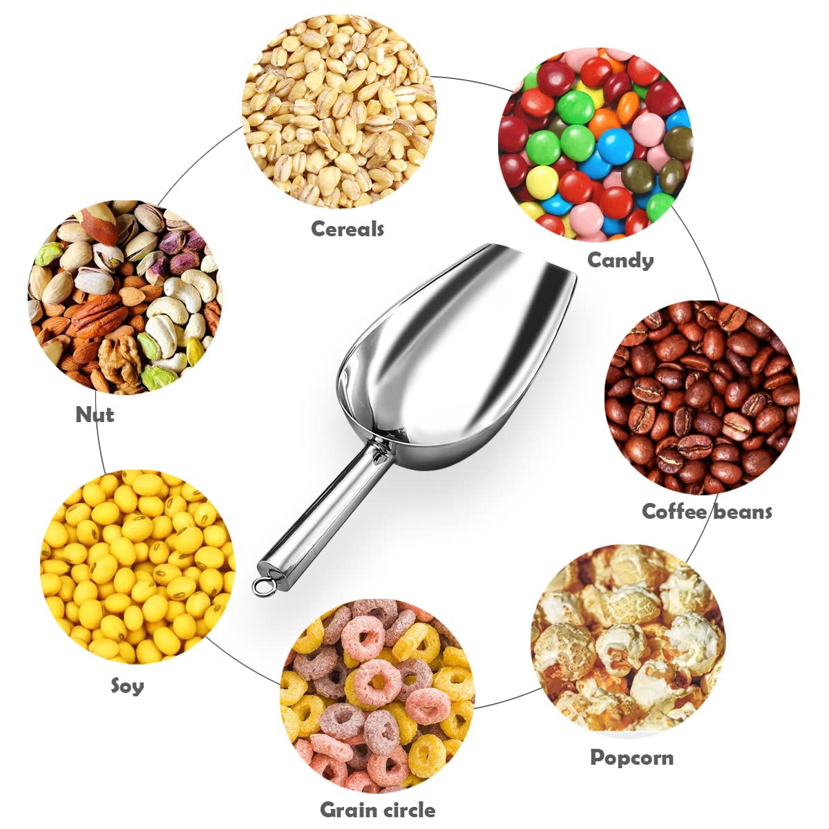 Metal Ice Scoop 6 Oz,Kitchen Ice Scooper for Ice Maker, Small Food Scoops for Bar Party Wedding Pet Dog Food, Stainless Steel Silver