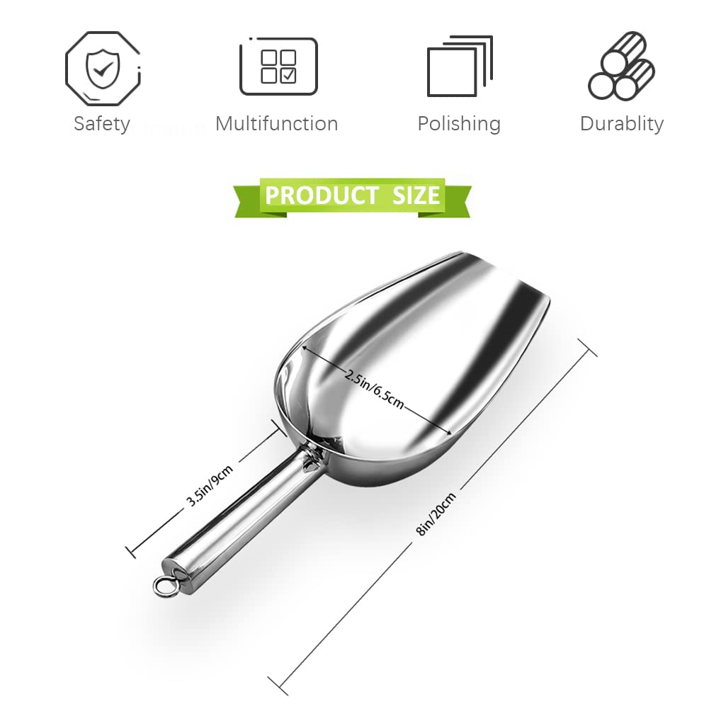Metal Ice Scoop 6 Oz,Kitchen Ice Scooper for Ice Maker, Small Food Scoops for Bar Party Wedding Pet Dog Food, Stainless Steel Silver