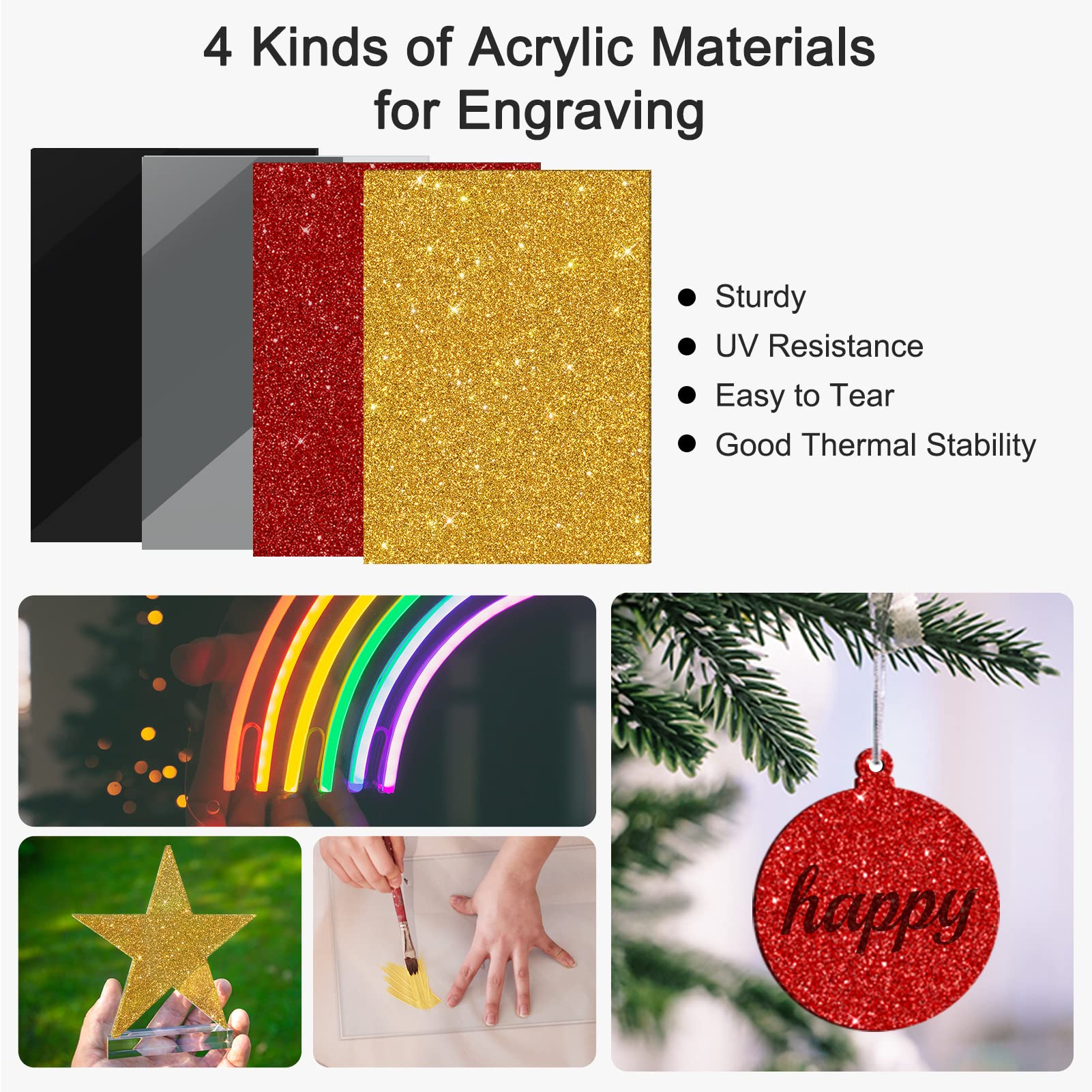 Csyidio 220PCS Engraving Material Box, DIY Materials Apply to All Laser Engravers with Instructions, Laser Engraving Supplies Including Acrylic Sheet, Metal Materials, Wood Materials
