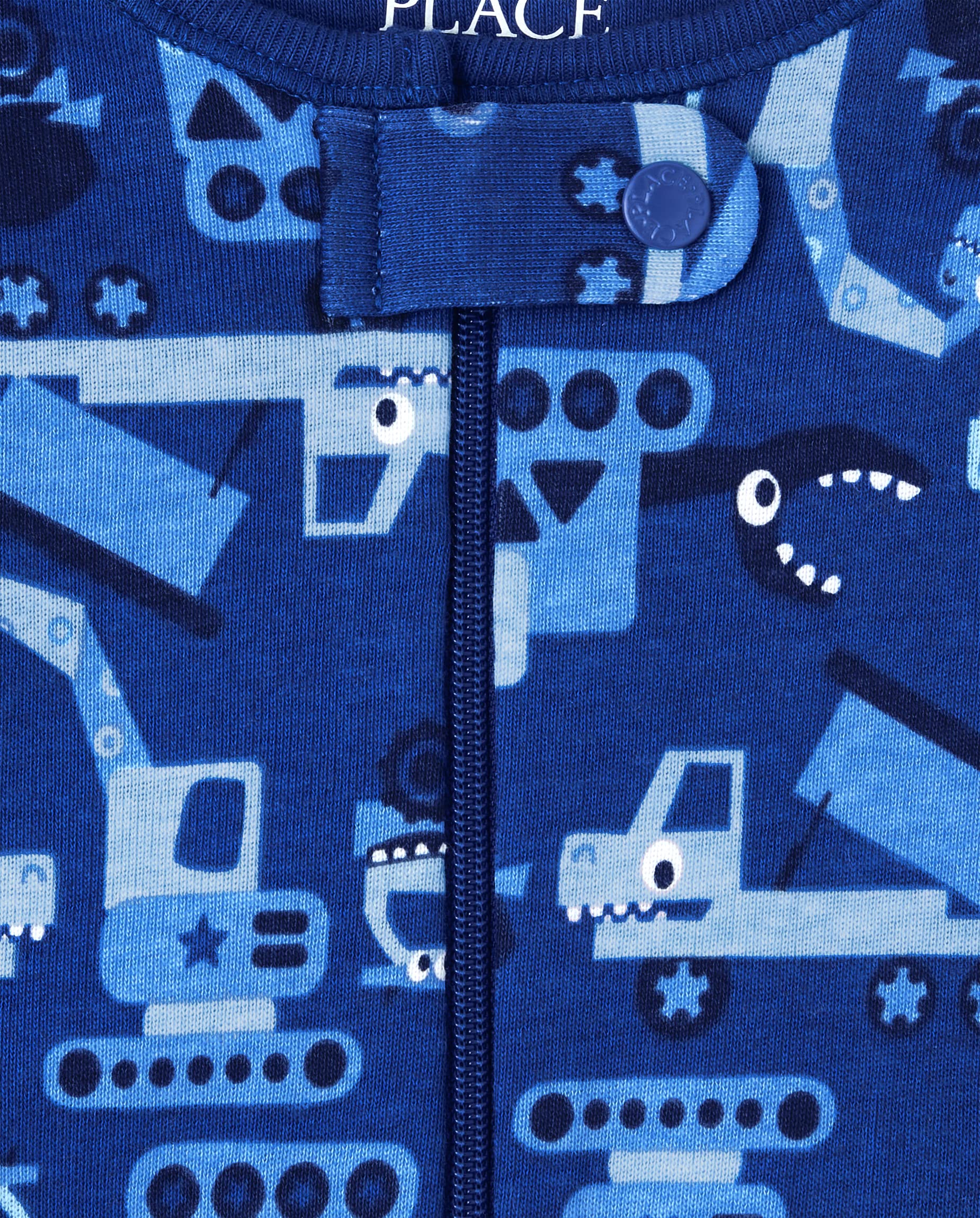 The Children's Place Baby and Toddler Boy Snug Fit Cotton Zip-Front One Piece Pajama 2-Pack, Dino Truck-2 Pack, 9-12 Months