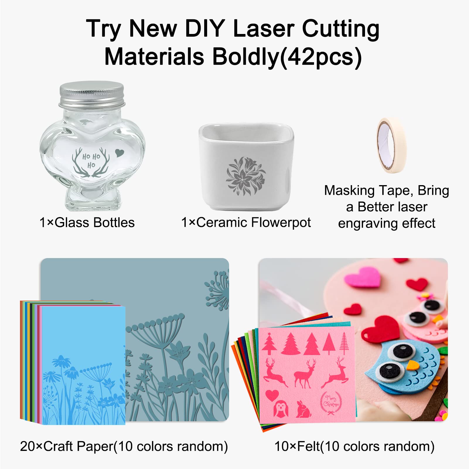Csyidio 220PCS Engraving Material Box, DIY Materials Apply to All Laser Engravers with Instructions, Laser Engraving Supplies Including Acrylic Sheet, Metal Materials, Wood Materials