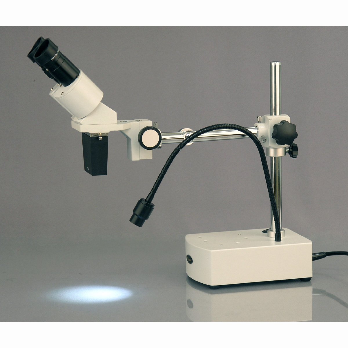 AmScope SE400 Professional Binocular Stereo Microscope, WF10x Eyepieces, 10X Magnification, 1X Objective, LED Lighting, Boom-Arm Stand, 110V-120V