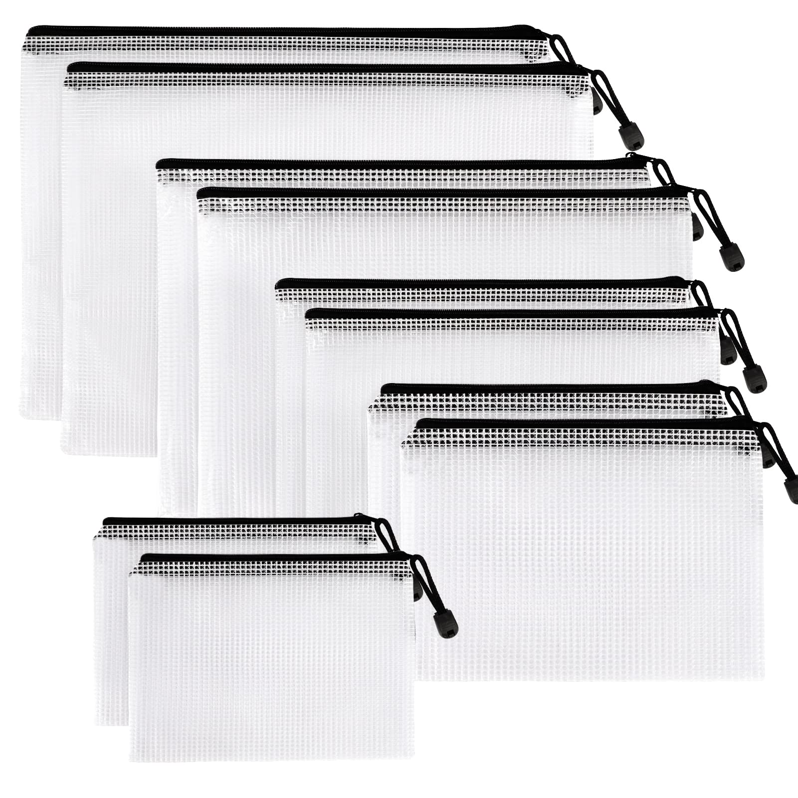 10 Pack Mesh Zipper Pouch, Waterproof Document Pouch, Multipurpose for School Office Supplies, Cosmetics, Travel Accessories, Board Games Storage