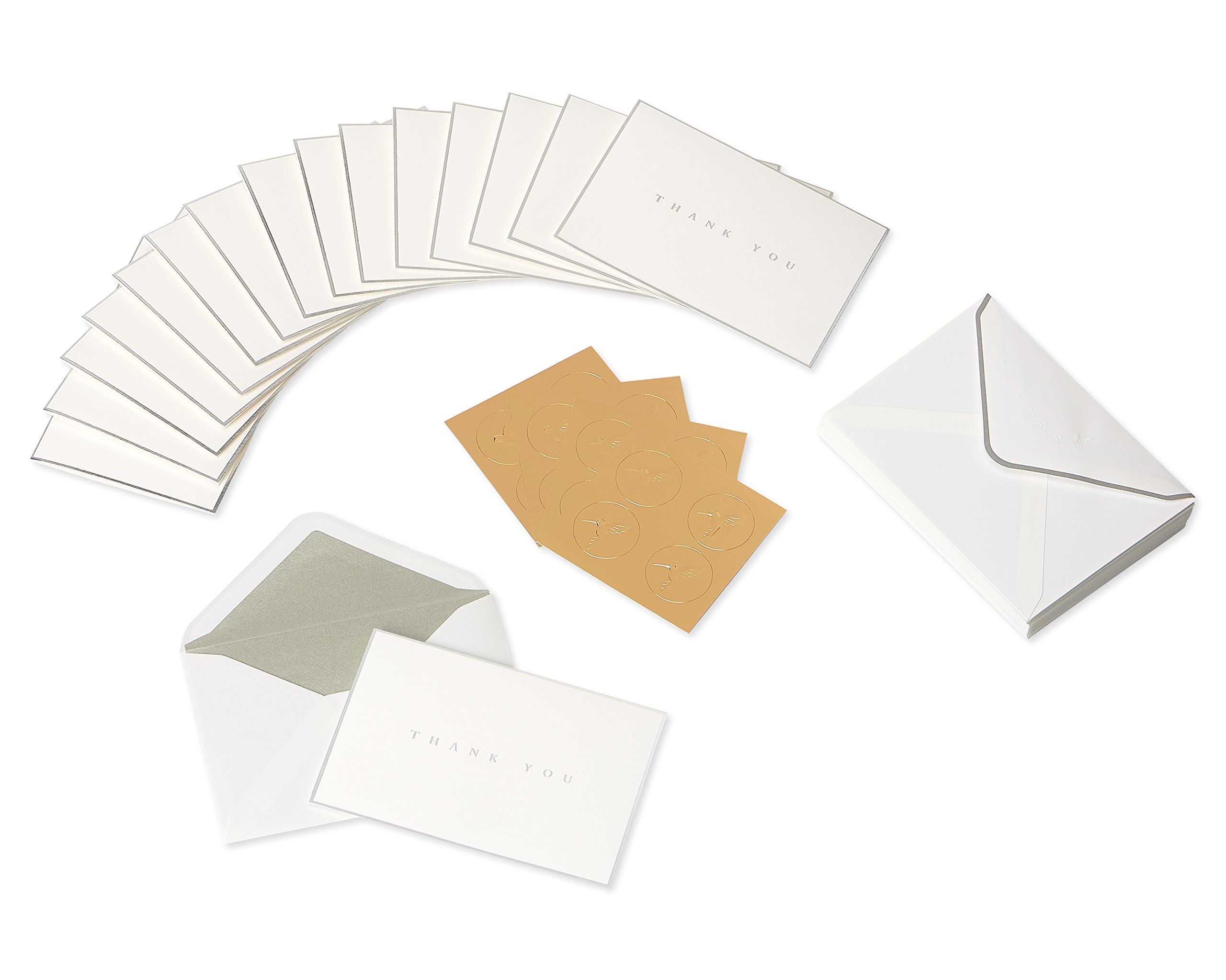 Papyrus Thank You Cards with Envelopes, Silver Border (16-Count)