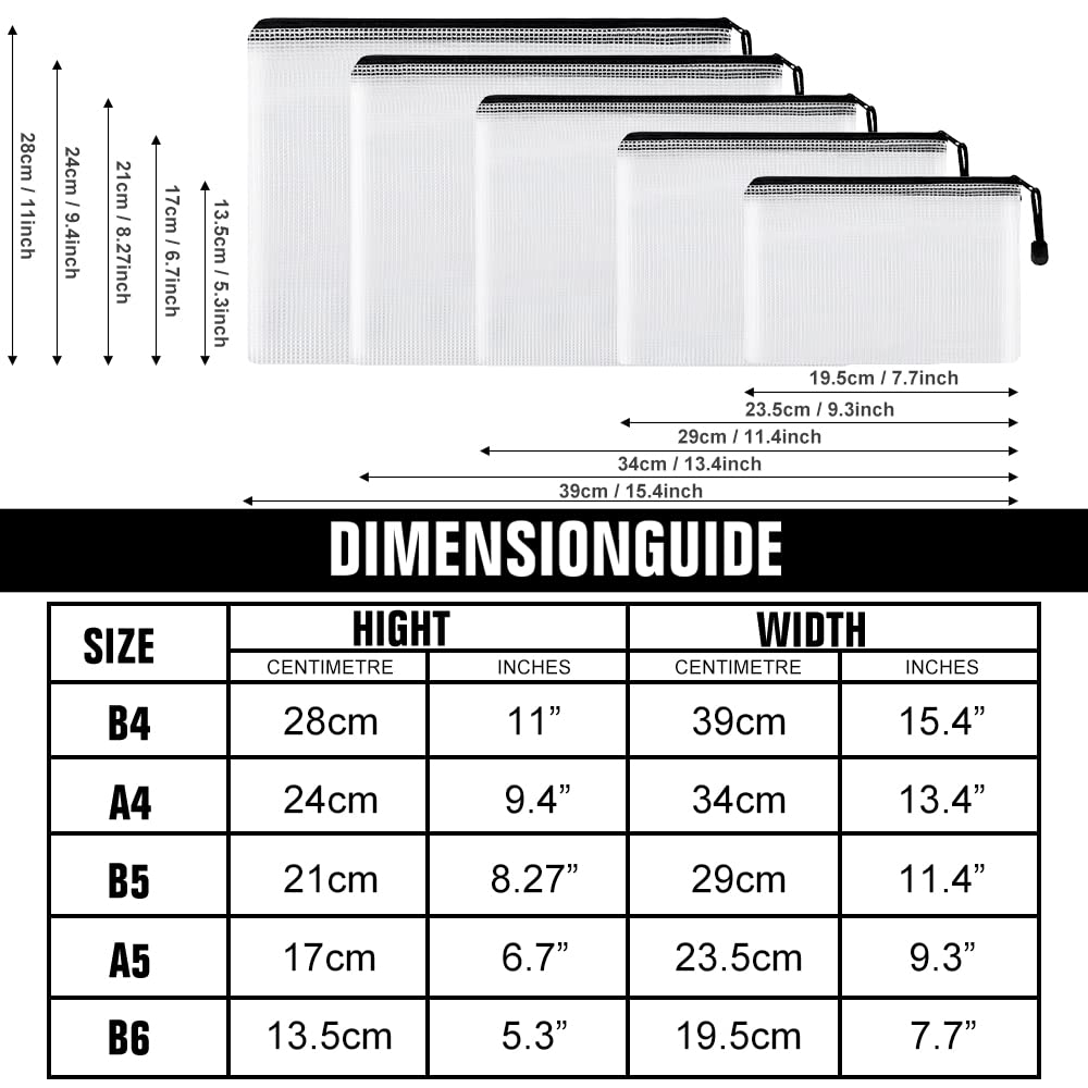 10 Pack Mesh Zipper Pouch, Waterproof Document Pouch, Multipurpose for School Office Supplies, Cosmetics, Travel Accessories, Board Games Storage