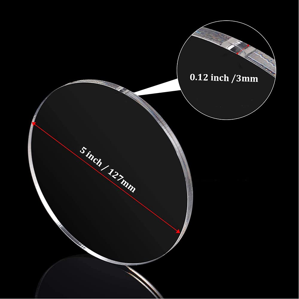 10 Pieces Clear Circle Acrylic Sheet, 1/8" Thickness, 5 Inch Plexiglass Circle Acrylic Disc Transparent Round Acrylic Blank Sign for Name Cards, Cricut Cutting, Painting and DIY Projects