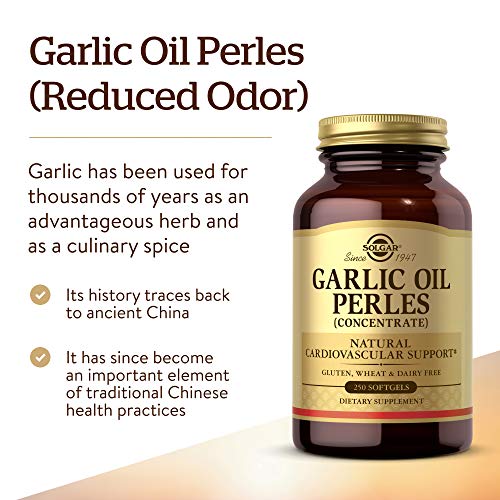 Solgar Garlic Oil Perles, 250 Softgels - Natural Cardiovascular Support - Garlic Oil Concentrate, Reduced Odor - Gluten Free, Dairy Free - 250 Servings