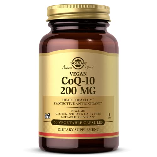 Solgar Vegetarian CoQ-10 200 mg, 60 Vegetable Capsules - Heart Healthy, Protective Antioxidant - Coenzyme Q10 (CoQ-10) Supplement - Vegan, Gluten Free, Dairy Free, Kosher - 60 Servings