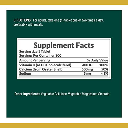 Nature’s Bounty Calcium Plus 500 mg Vitamin D3, Immune Support & Bone Health, 300 Tablets