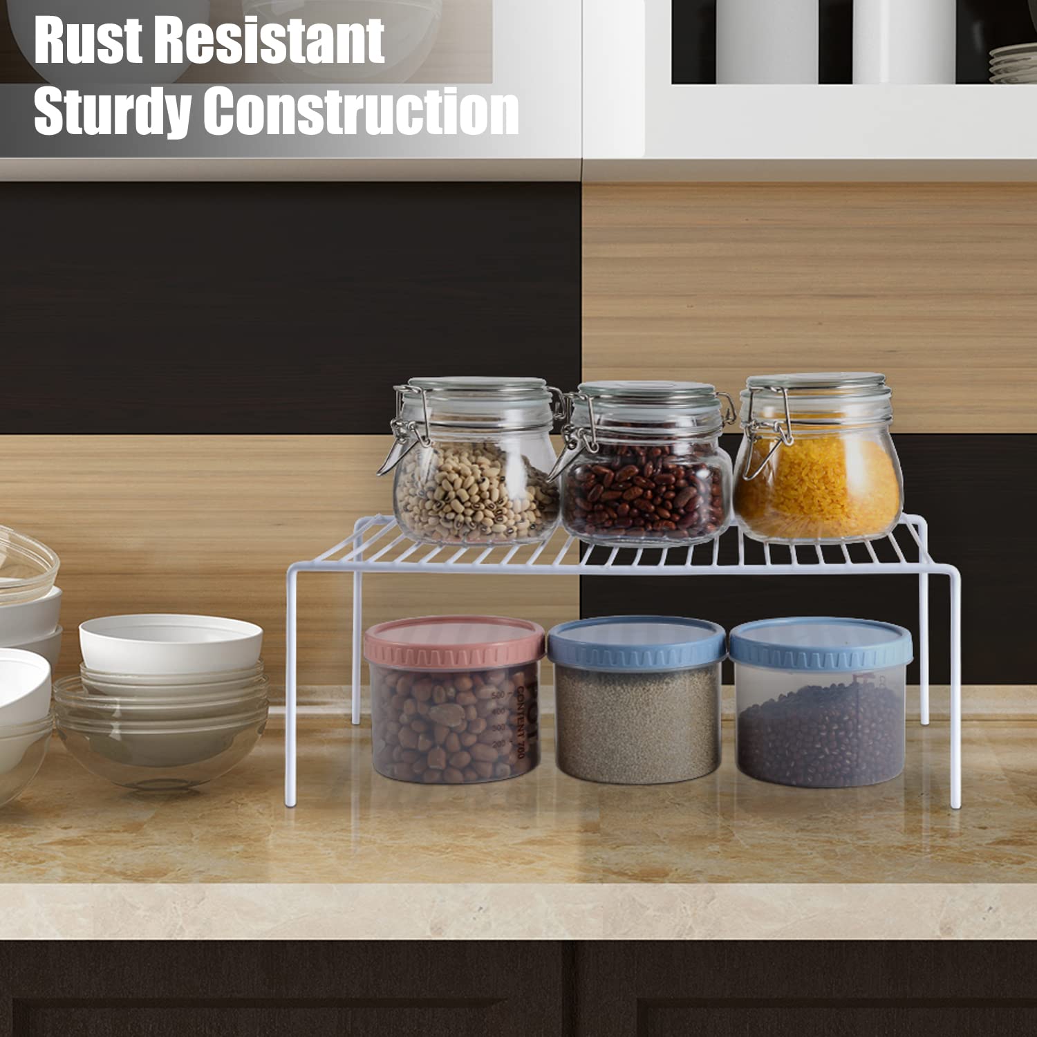 GEDLIRE Cabinet Storage Shelf Rack Set of 2, Medium (13 x 9.4 inch) Rustproof Metal Wire Kitchen Cabinet Organizer and Storage, Cupboard Spice Shelf Rack for Plate, Dish, Counter & Pantry Organization