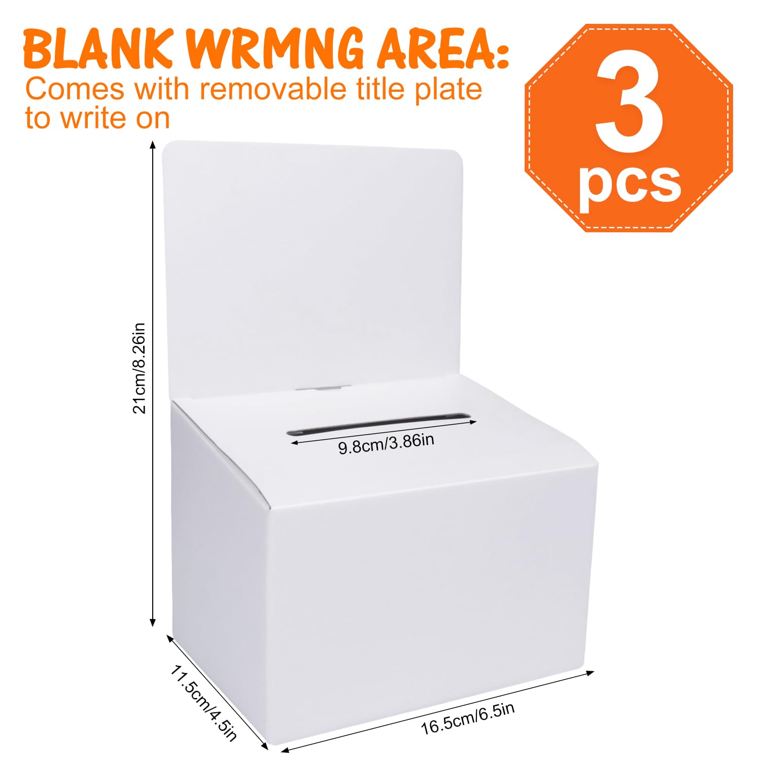 GRAWUN suggestion boxes with slot,raffle ticket boxs,raffle donations boxs, suggestion boxes with removable header,for Collecting Card Tickets And Voting Contest (3 Pack,White)