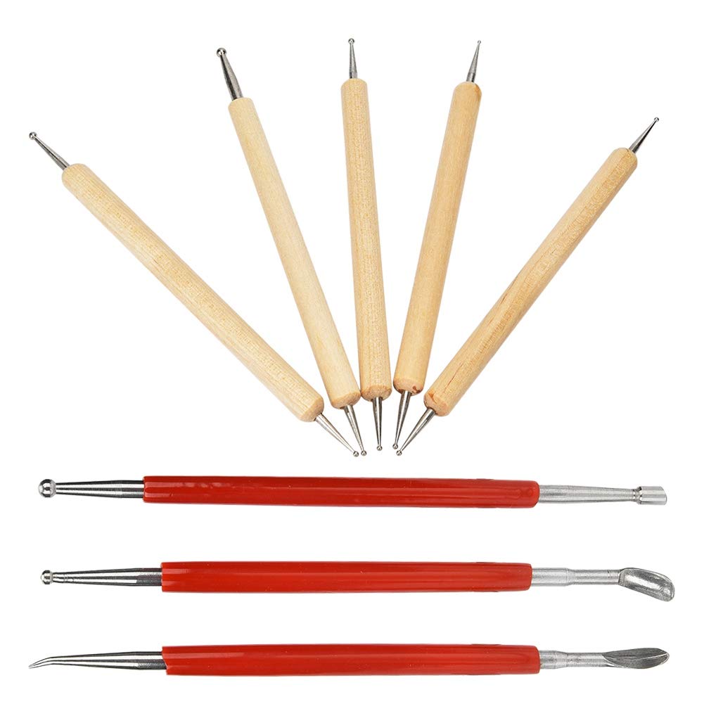 8Pcs Leather Craft Carving Stylus Tool Set,Double Headed Point Drill Pens Spoons Kit Set for DIY Handmade Leatherwork Embossing Carving