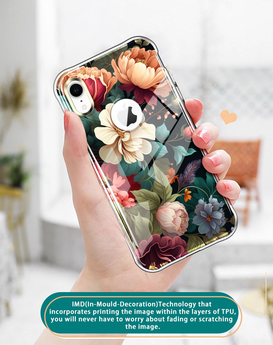 Turquiase Cute Flower Case for iPhone XR 6.1 inch Built with Screen Protector, Lightweight and Stylish Full Body Shockproof Protective Rugged TPU Case for Women/Girls