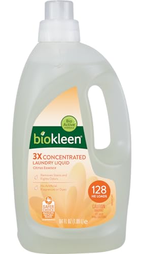 Biokleen Natural Laundry Detergent - 128 HE Loads - Liquid, Concentrated, Eco-Friendly, Non-Toxic, Plant-Based, No Artificial Fragrance or Preservatives, Citrus Essence