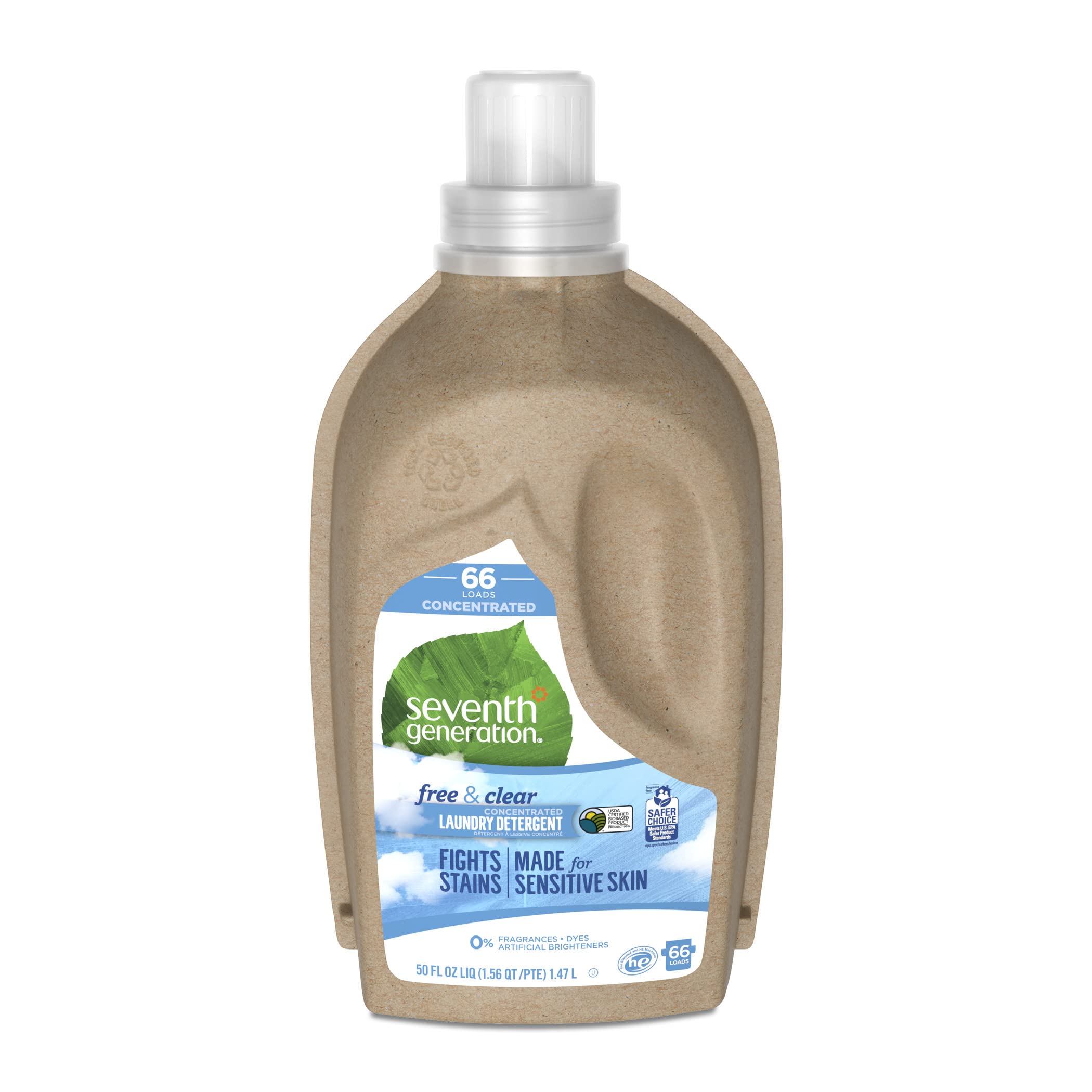 Seventh Generation Concentrated Laundry Detergent, Free and Clear Unscented, 66 loads, 50 Fl Oz (Packaging May Vary)