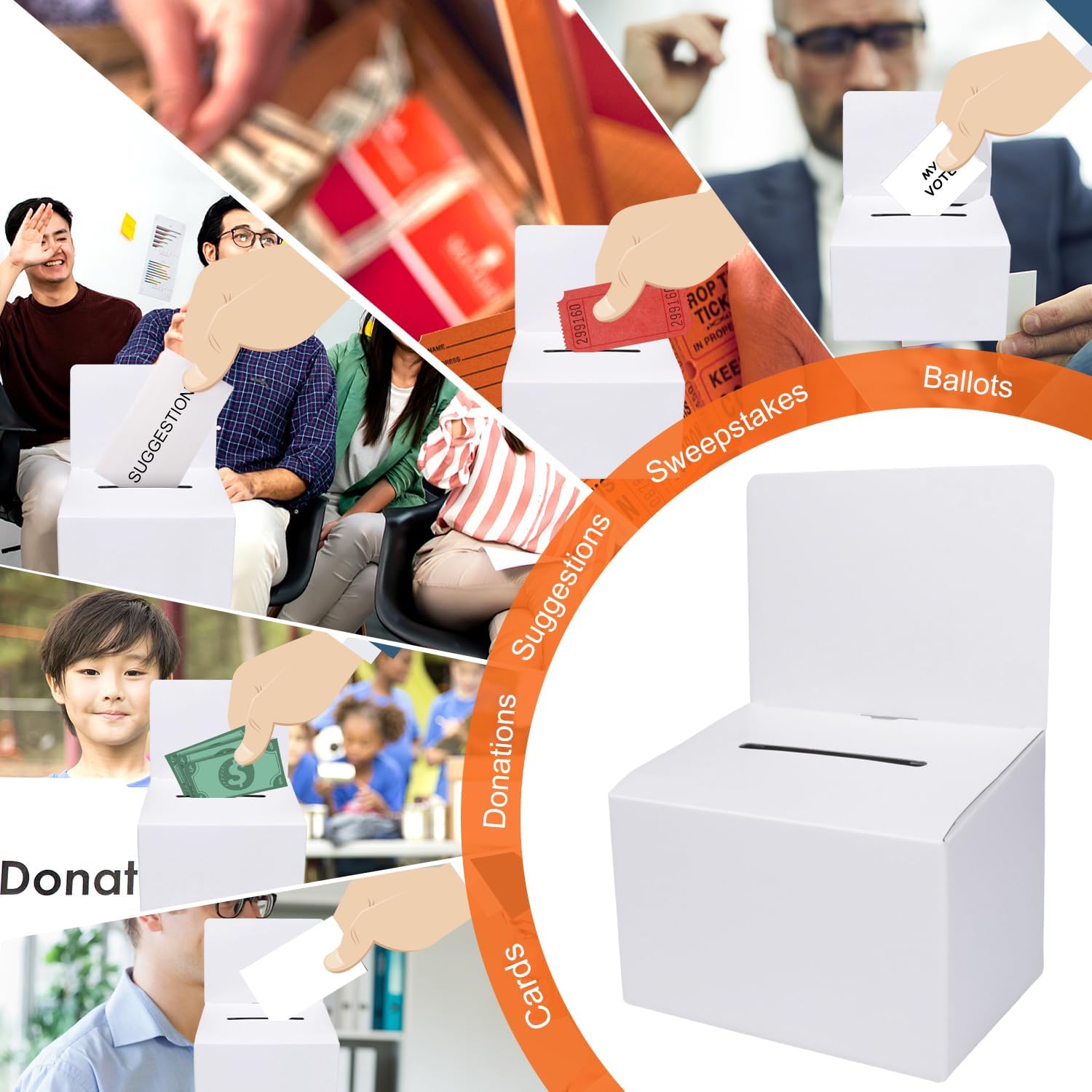 GRAWUN suggestion boxes with slot,raffle ticket boxs,raffle donations boxs, suggestion boxes with removable header,for Collecting Card Tickets And Voting Contest (3 Pack,White)