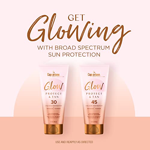 Coppertone Glow Protect and Tan Sunscreen Lotion with Gradual Self Tanner, Water Resistant Sunscreen SPF 30, Broad Spectrum SPF 30 Sunscreen, 5 Fl Oz Tube