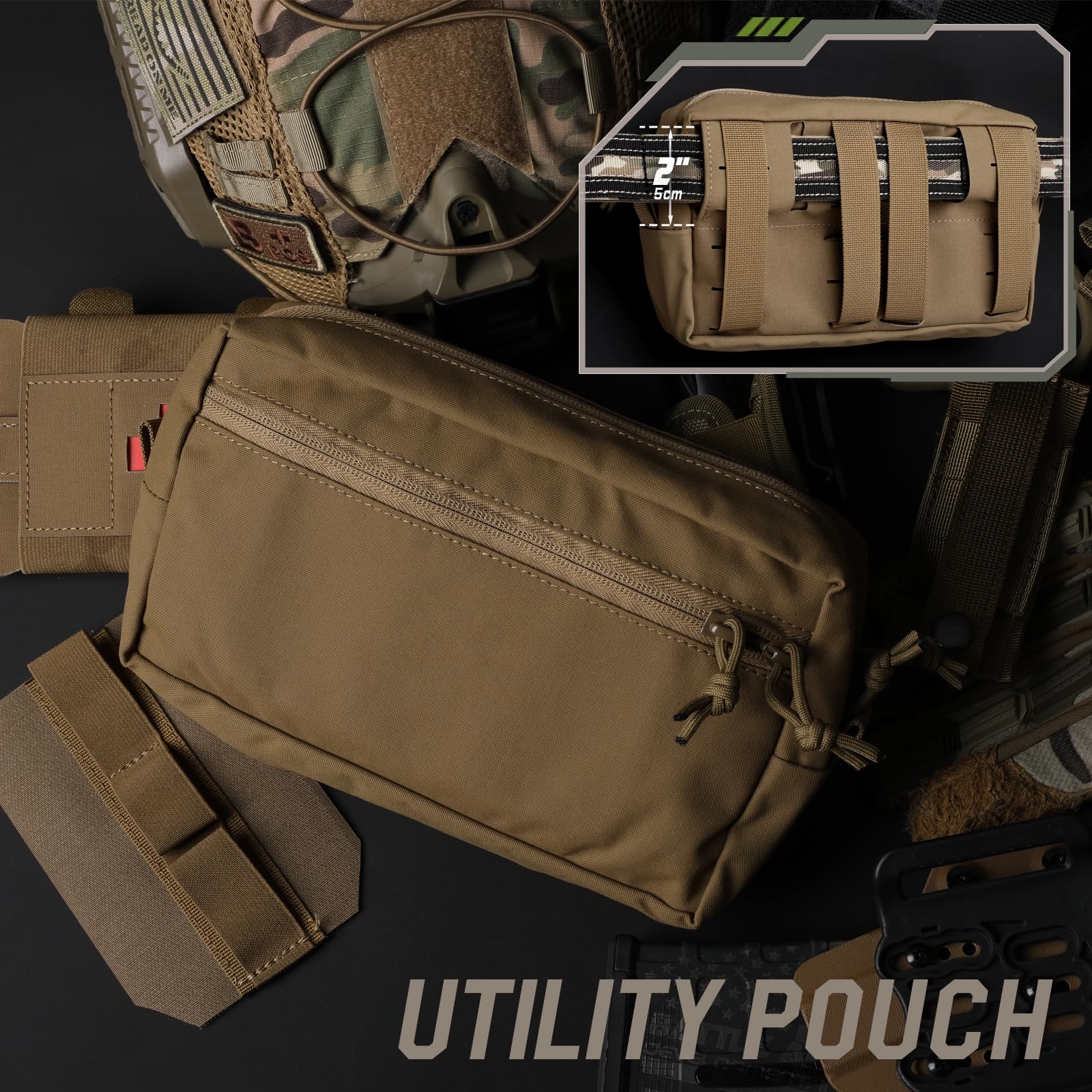 WYNEX Tactical Molle GP Admin Pouch, Molle General Purpose Pouch EDC Molle Utility Tool Pouch Organizer Military Multi Purpose Bag Modular Pouches Cummerbund Belt Pouch with Hook and Loop Insert Panel