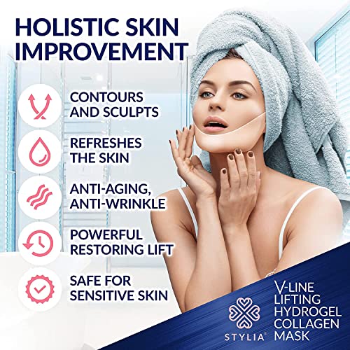 7 Piece V Line Shaping Face Masks - Double Chin Reducer - Lifting Hydrogel Collagen Mask with Aloe Vera, Anti-Aging and Anti-Wrinkle Band