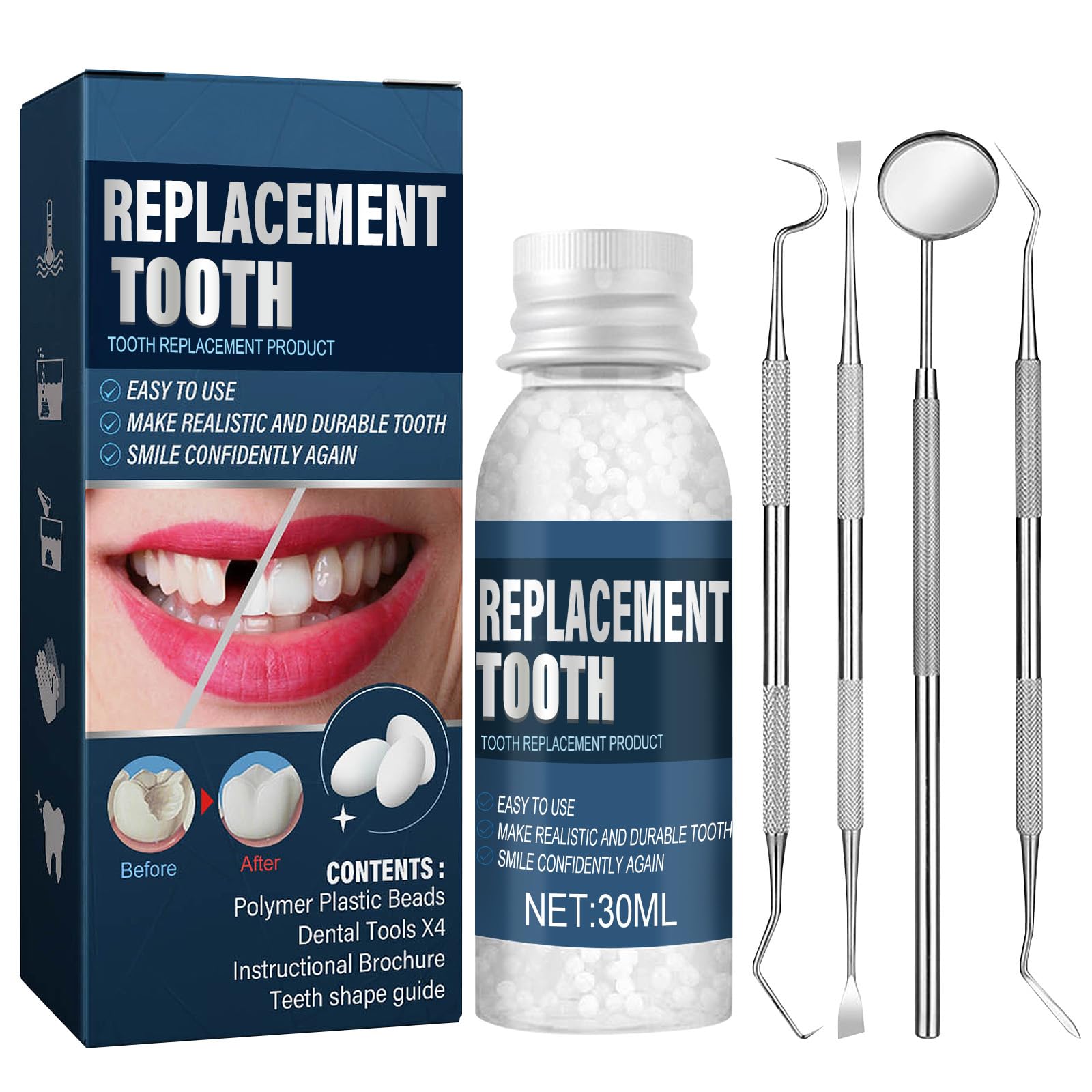 Tooth Repair Kit, Moldable Tooth Replacements Kit for Fixing, Dental Care Kit Filling Fake Teeth DIY at Home, Restoring Your Confident Smile