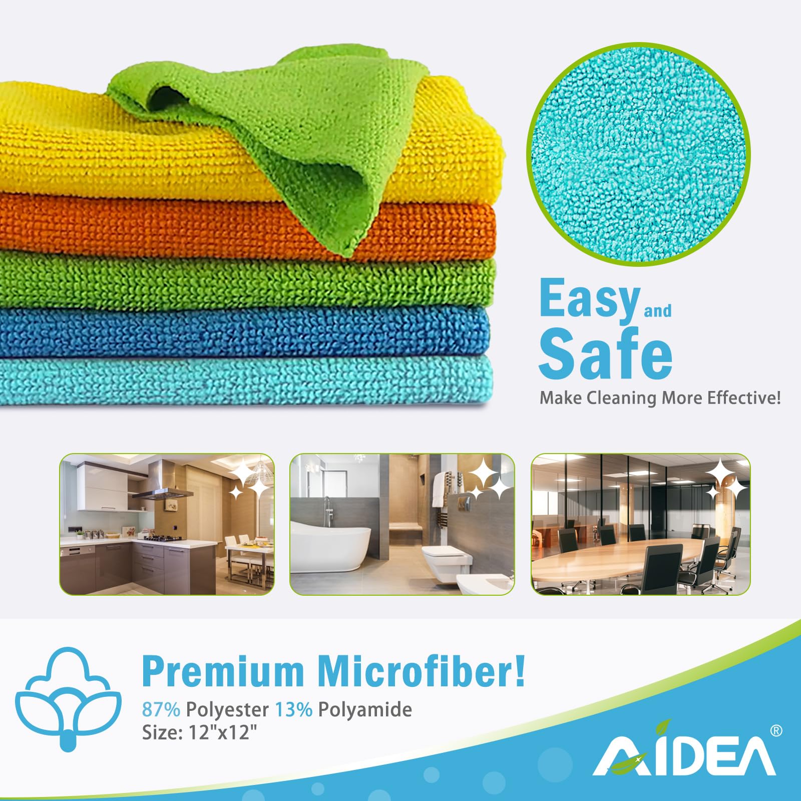 AIDEA Microfiber Cleaning Cloths-50PK, All-Purpose Softer Highly Absorbent, Lint Free - Streak Free Wash Cloth for House, Kitchen, Car, Window, Gifts(12in.x 12in.)