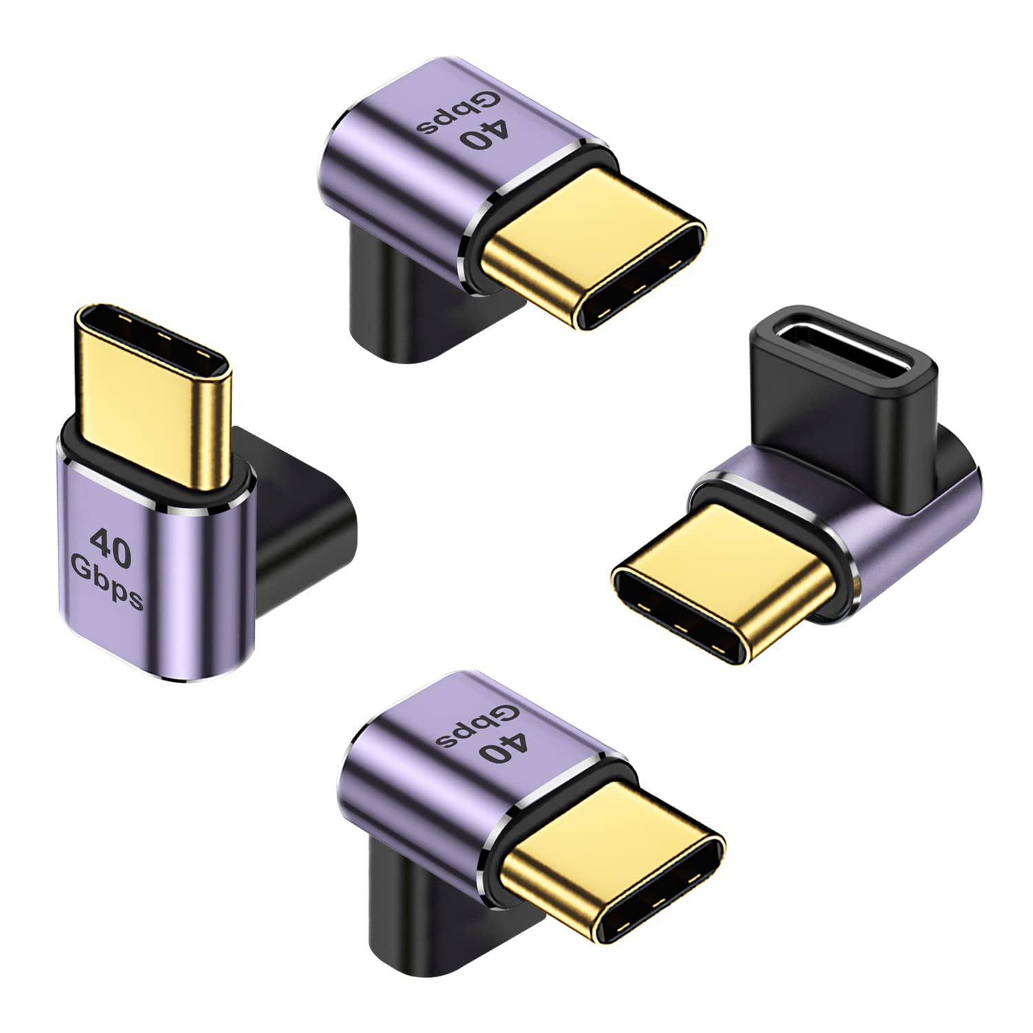 AreMe 90 Degree USB-C Male to USB-C Female Adapter (4 Pack), Type-C Up and Down Right Angle 40Gbps PD 100W Fast Charging Connector for Steam Deck, Switch, Laptop, MacBook Pro/Air, Tablet and Phone