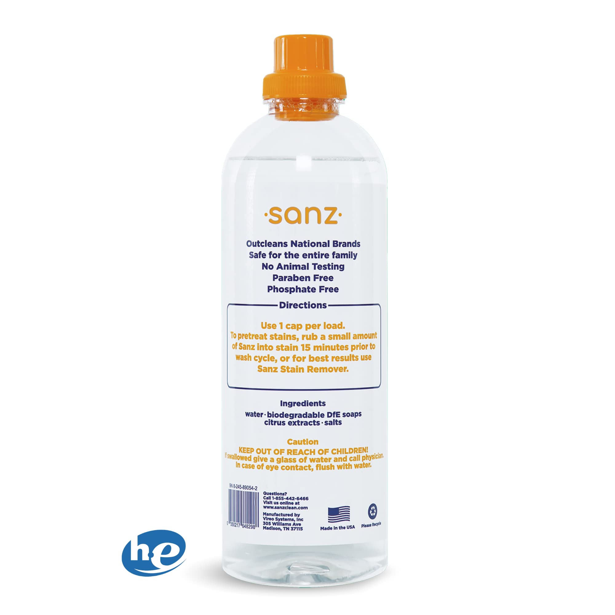 SANZ Liquid Laundry Detergent Free and Clear - Hypoallergenic for Sensitive Skin & Babies, High Performance Odor & Stain Remover, Artificial Fragrance Free, Standard or HE, Ultra Concentrated, 128 Loads (2 Pack)