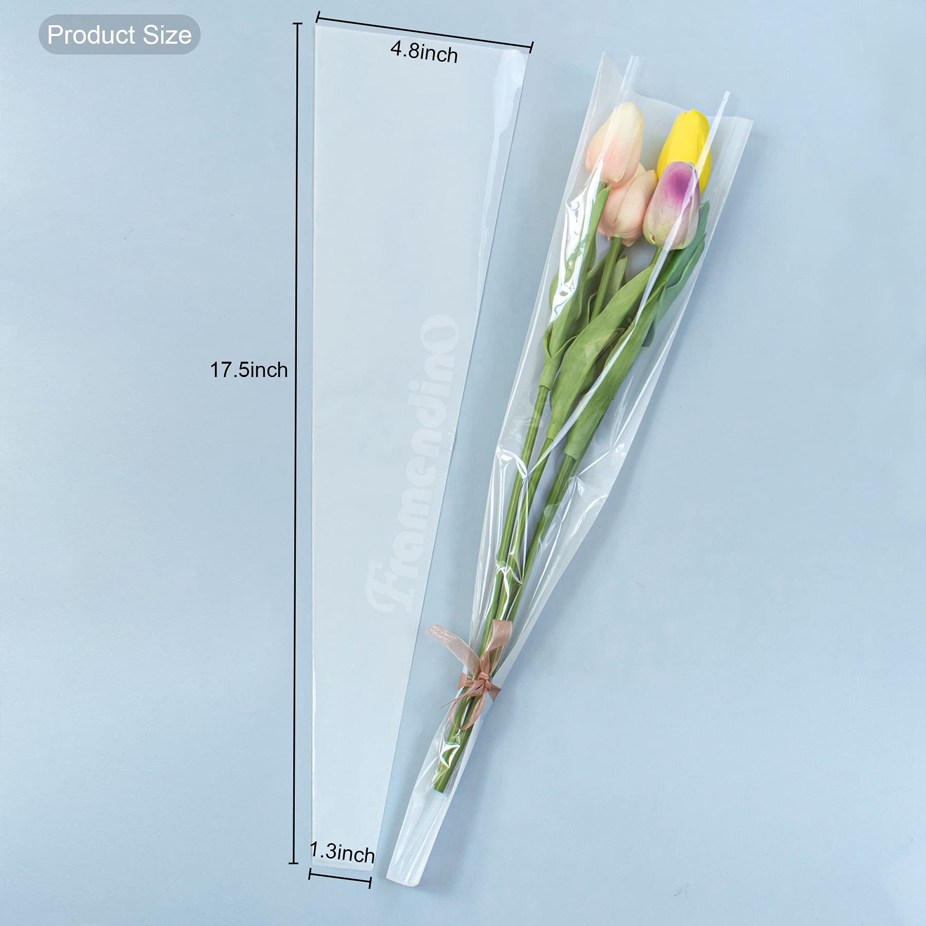 Framendino, 100 Pack Single Rose Clear Bags Flower Packaging Bag Floral Bouquet Wrapping Paper for Birthday Gift Valentines Day