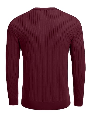 COOFANDY Men's Henley Sweaters Lightweight Casual Knit Sweaters Ribbed Crewneck Pullover Long Sleeve Tops Wine Red